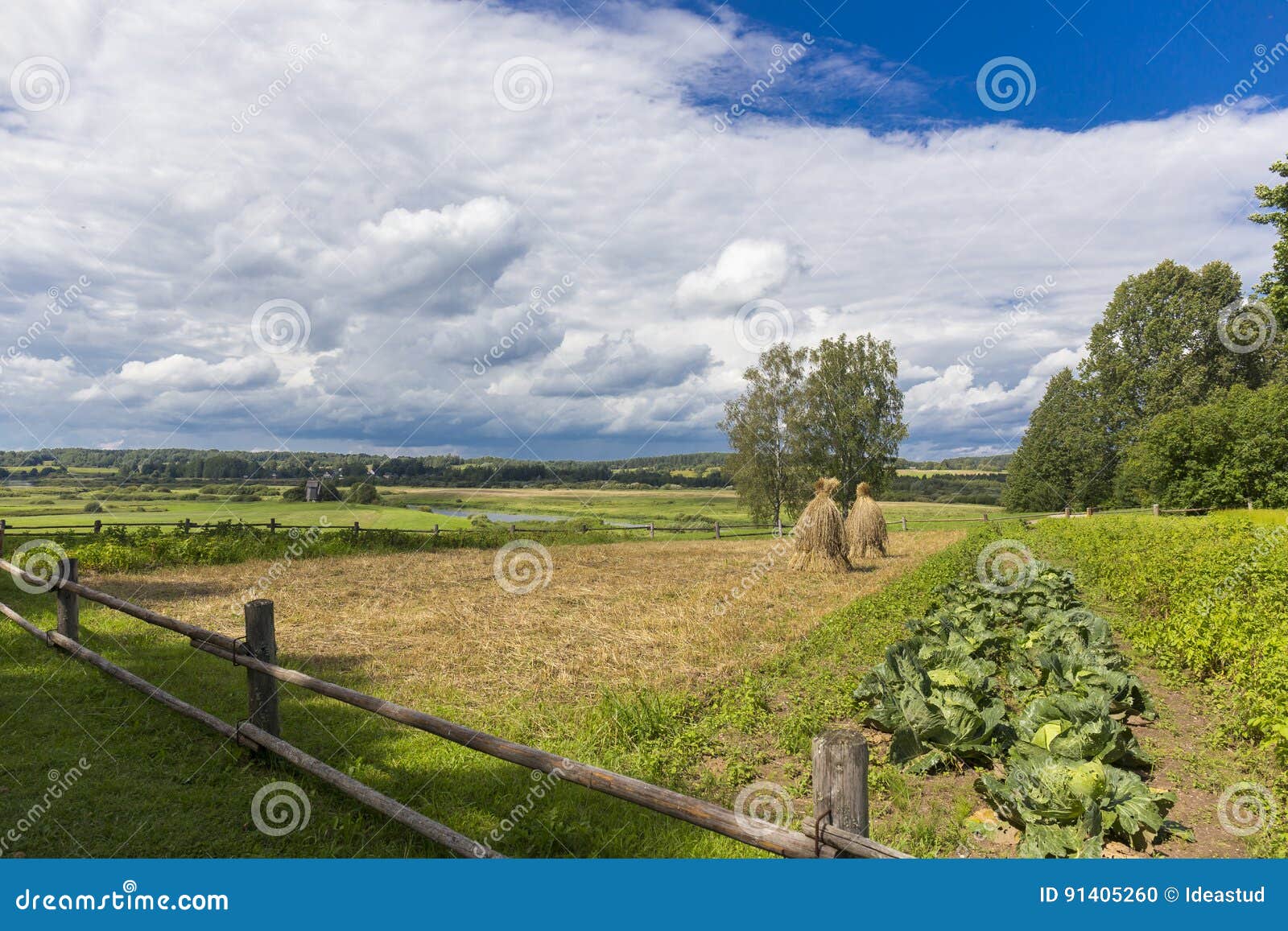 Rural Landscape with Haystac Stock Photo - Image of river, view: 91405260