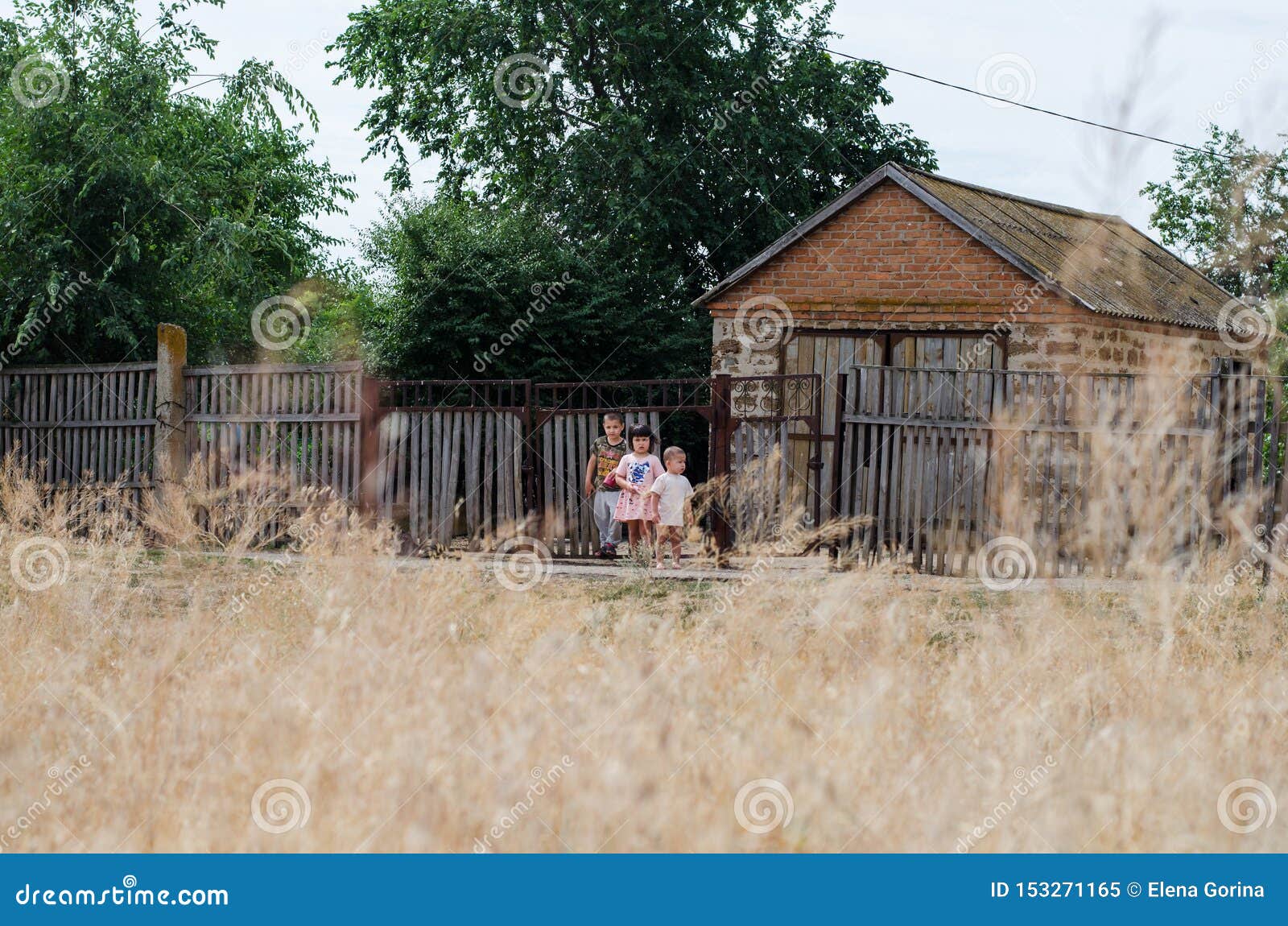 Rural Landscape with a House and Small Children Editorial Image - Image ...