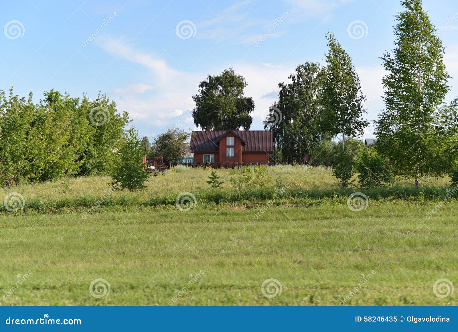Rural Landscape with a House and Trees Stock Image - Image of outdoors ...