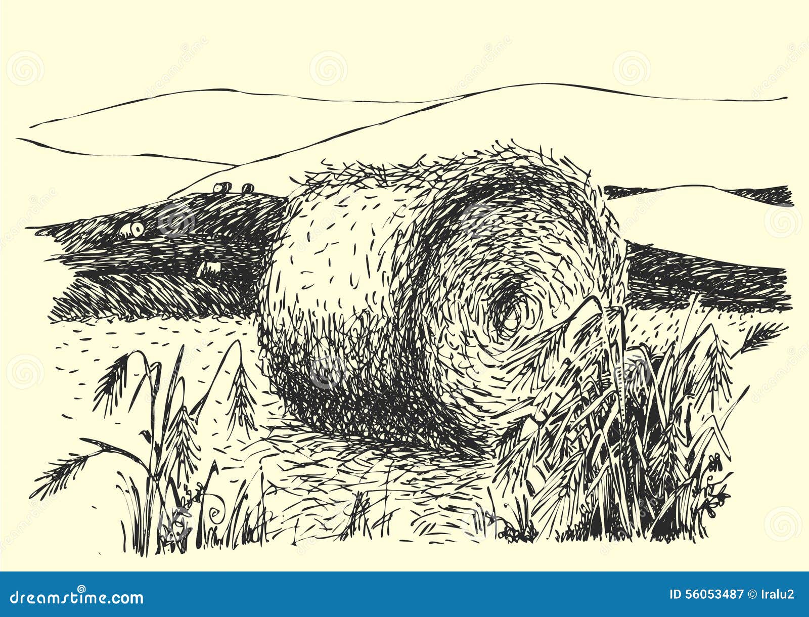 Rural Landscape Ink Pen Picture - Vector Stock Vector - Illustration of ...