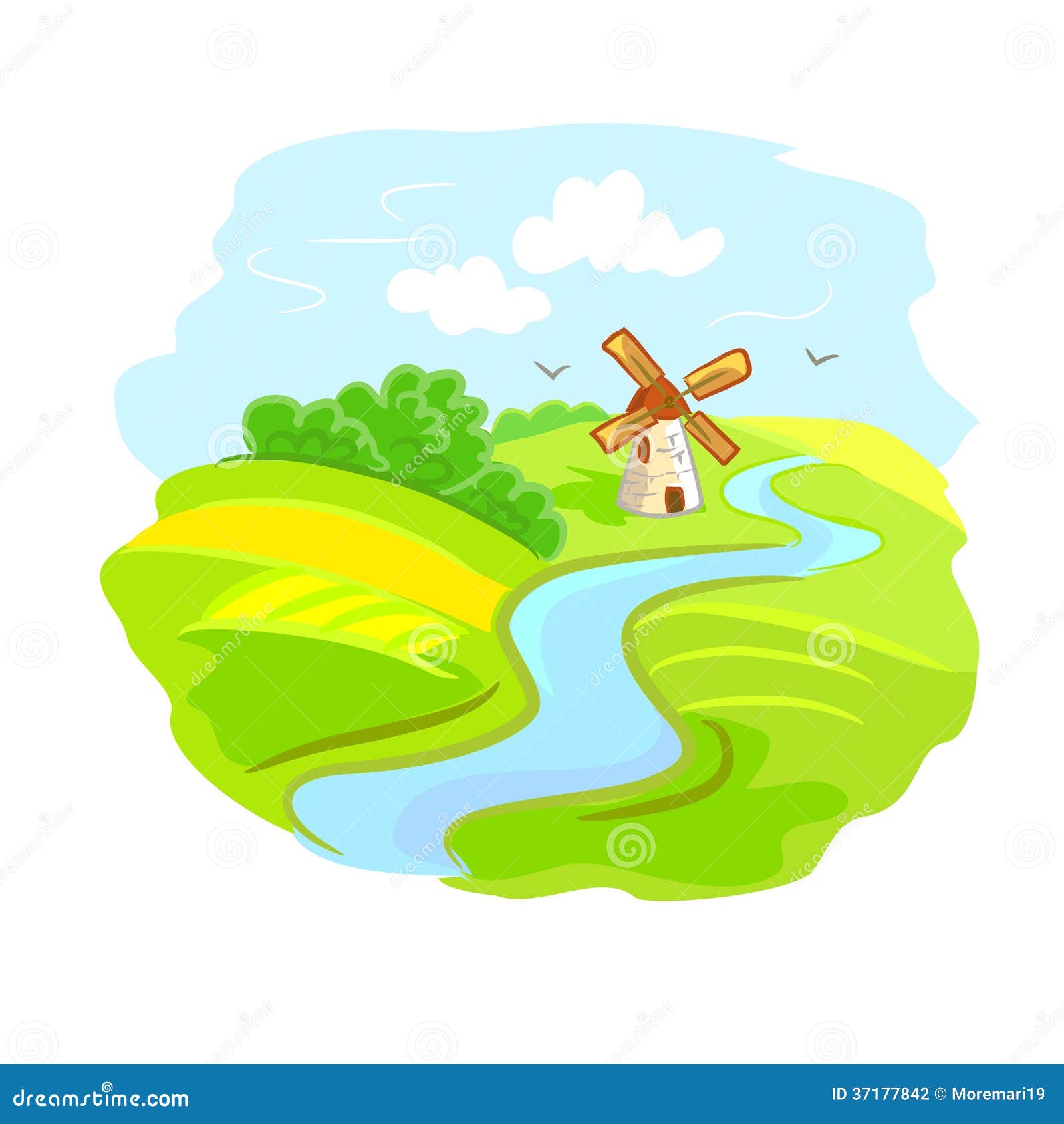 Rural landscape with mill stock vector. Illustration of cartoon - 37177842