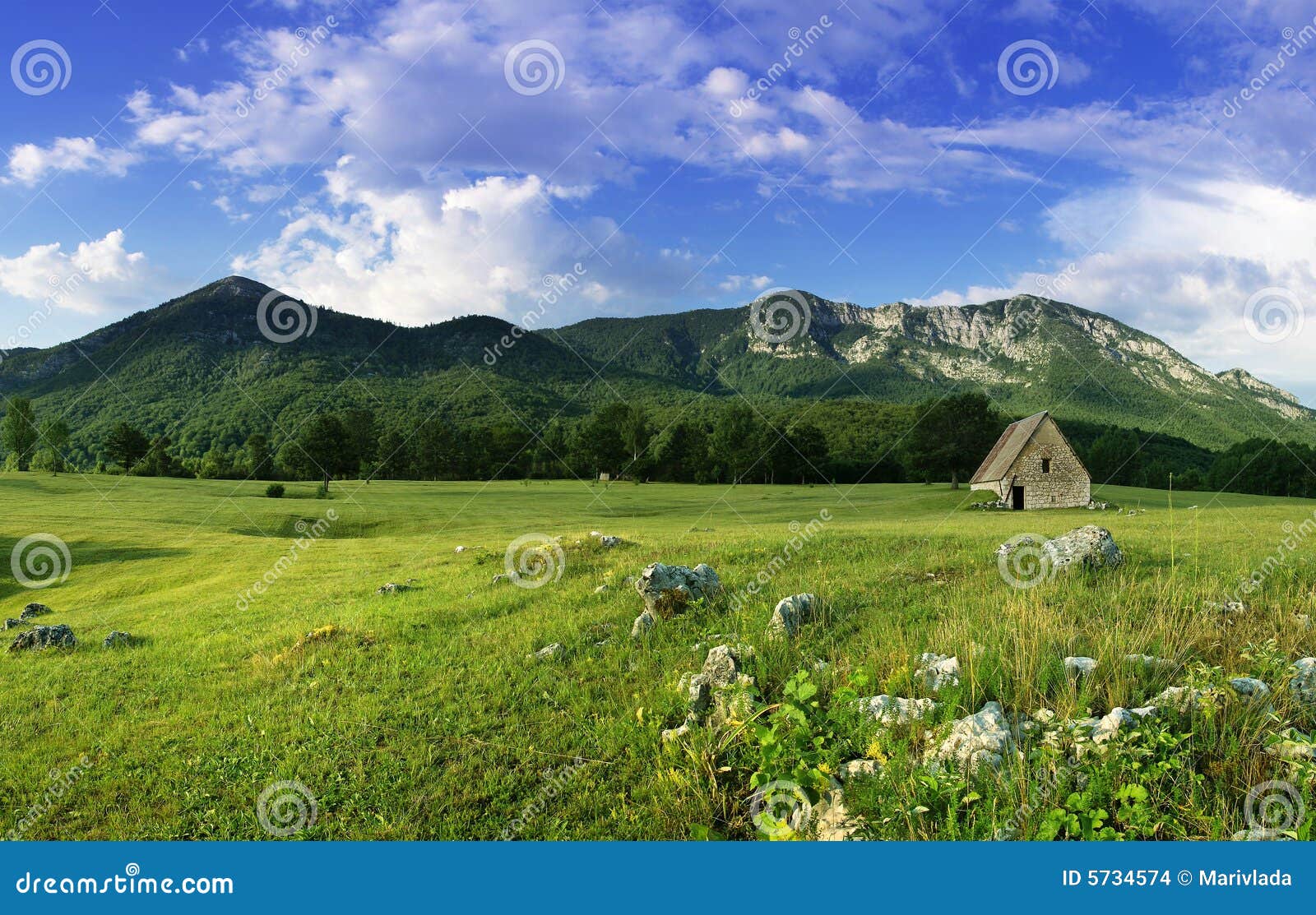 Rural Landscape with Old House on the Field Stock Photo - Image of ...
