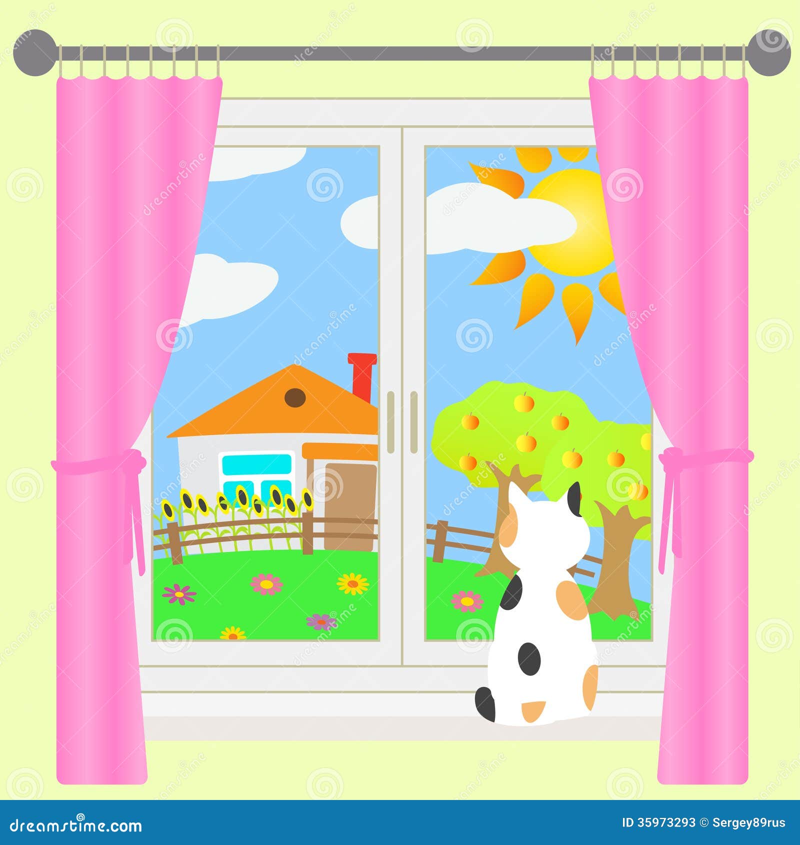 Rural Landscape Outside the Window. Stock Vector - Illustration of door ...