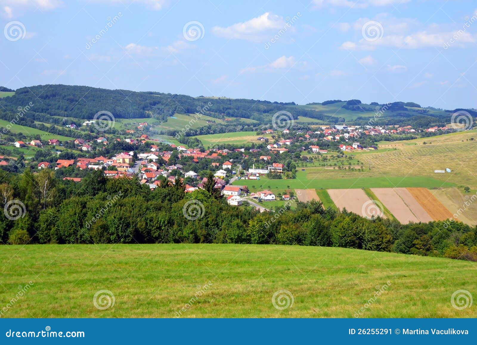 Rural Landscape with Small Village Stock Image - Image of blue, home ...