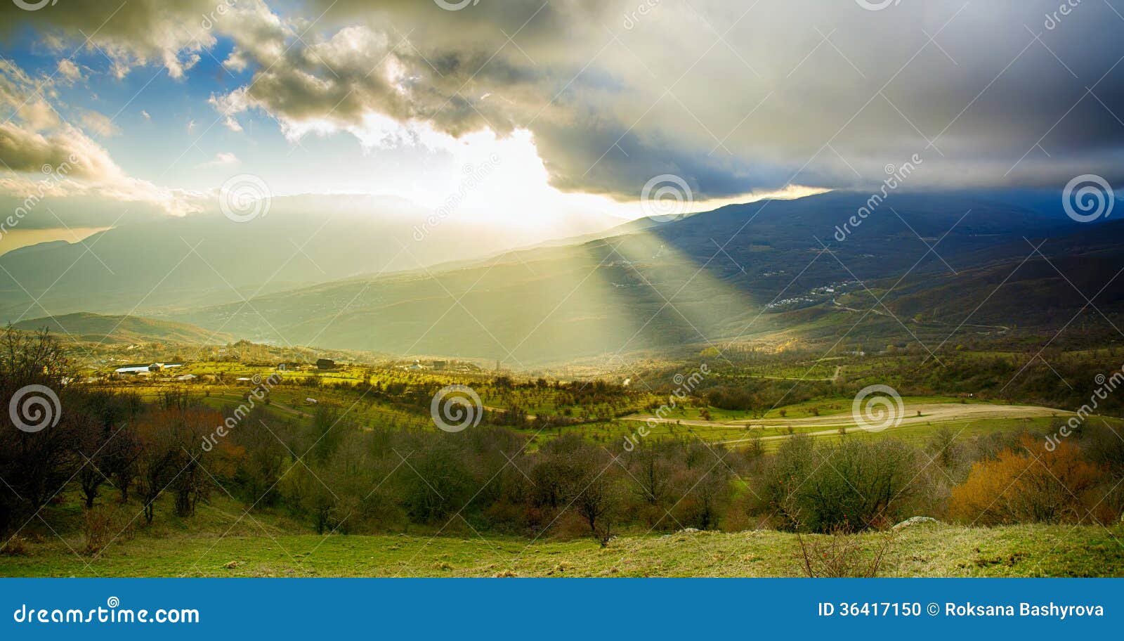 Rural Landscape with Sun Rays Stock Photo - Image of fall, beautiful ...