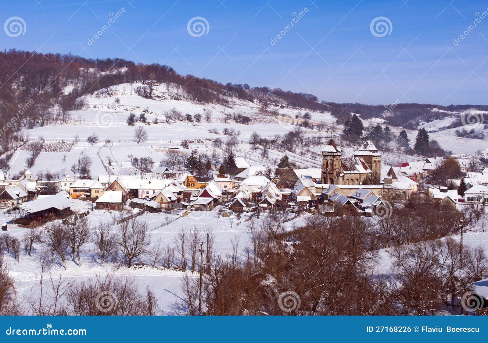 Rural Landscape in Transylvania Stock Photo - Image of snow, valley ...
