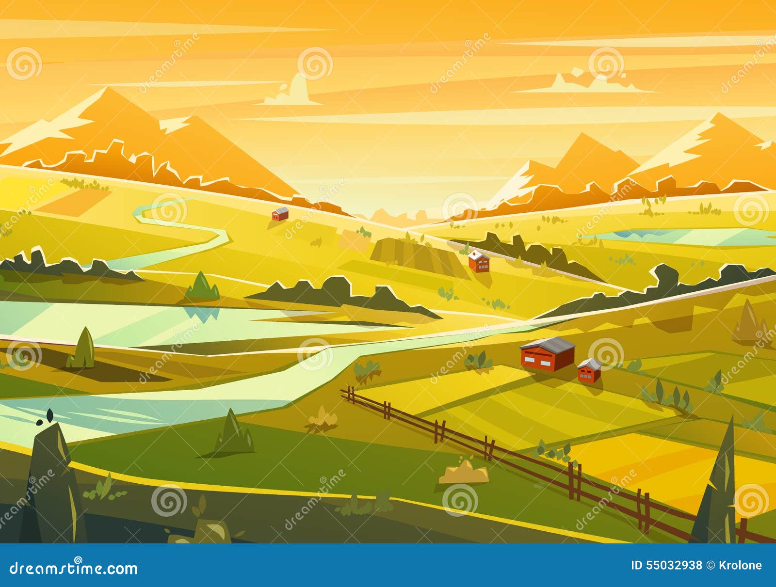 Rural Landscape. Vector Illustration Stock Vector - Illustration of ...