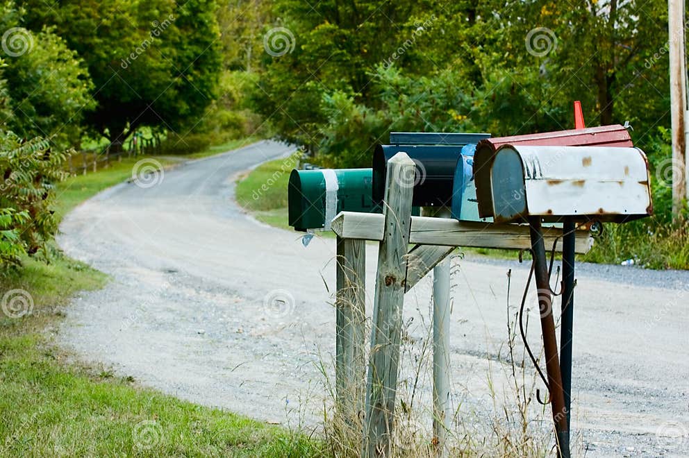 Rural Mail stock photo. Image of trees, road, curve, dirt - 1381962