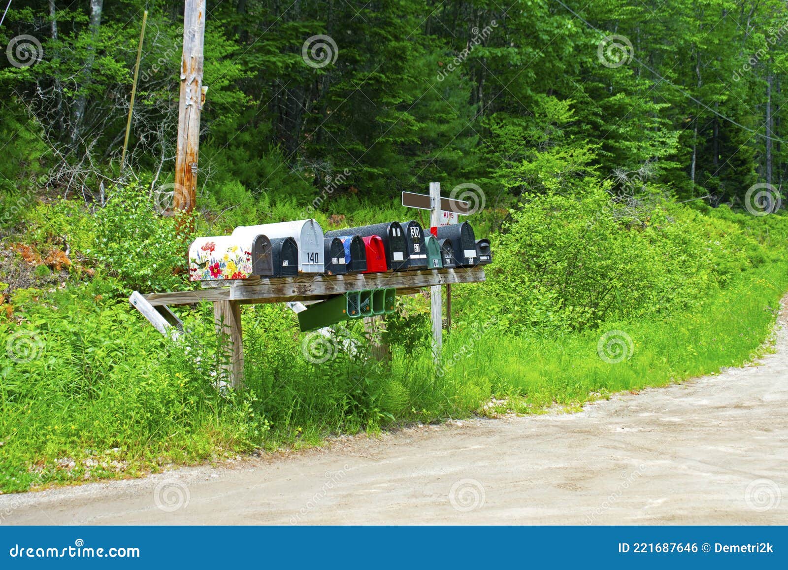 Rural Maine Mail Delivery stock photo. Image of flowers - 221687646