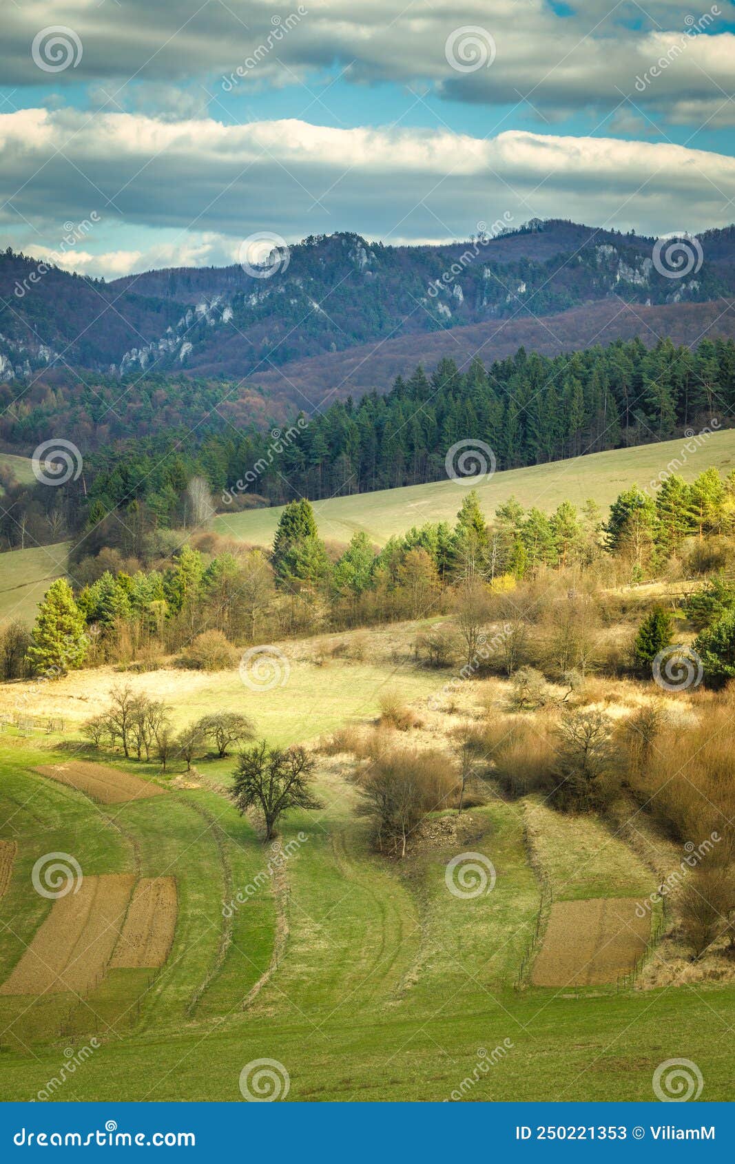 Rural Mountainous Landscape Scenery in Spring Time Stock Image - Image ...