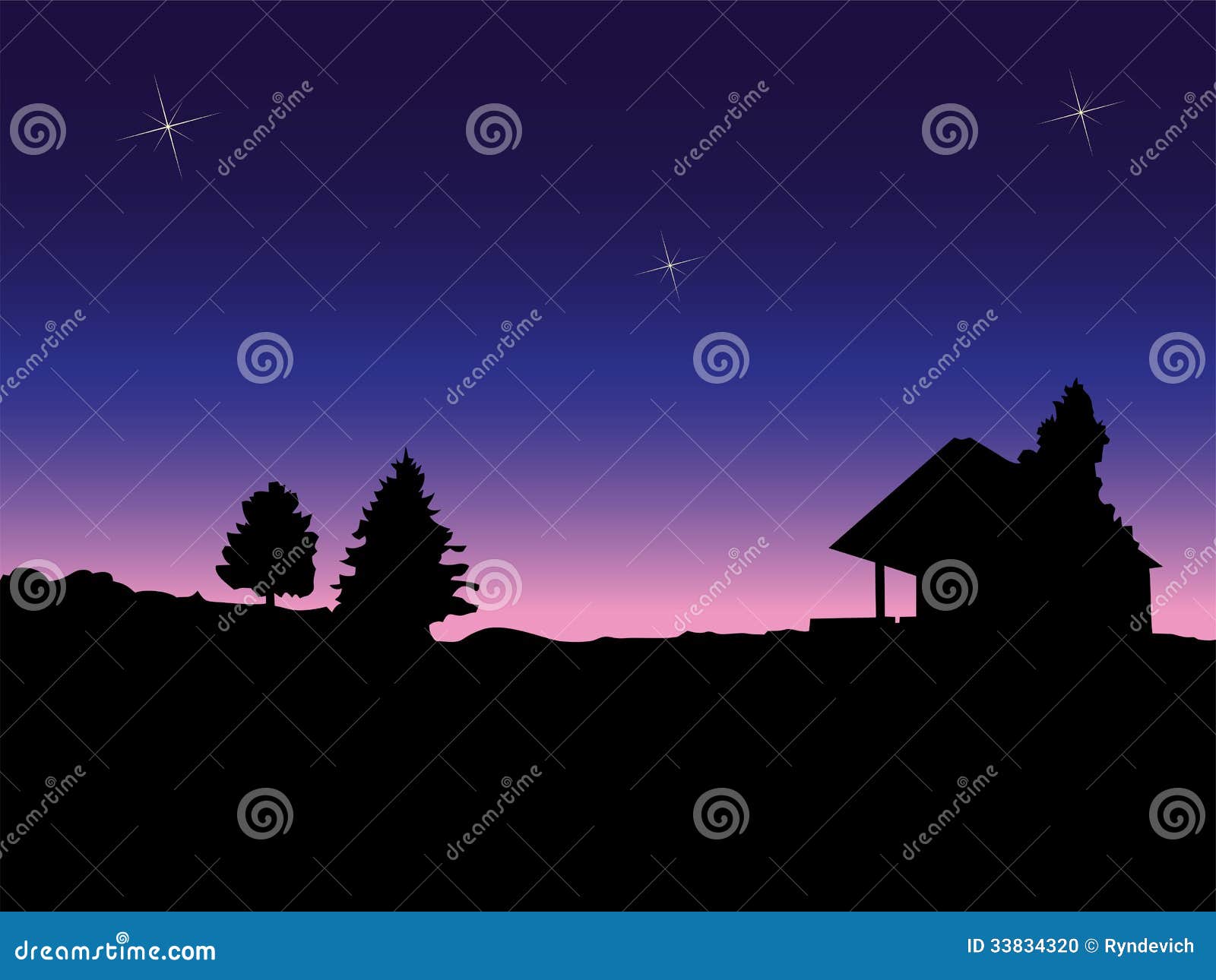 Rural night stock vector. Illustration of stars, skyline - 33834320