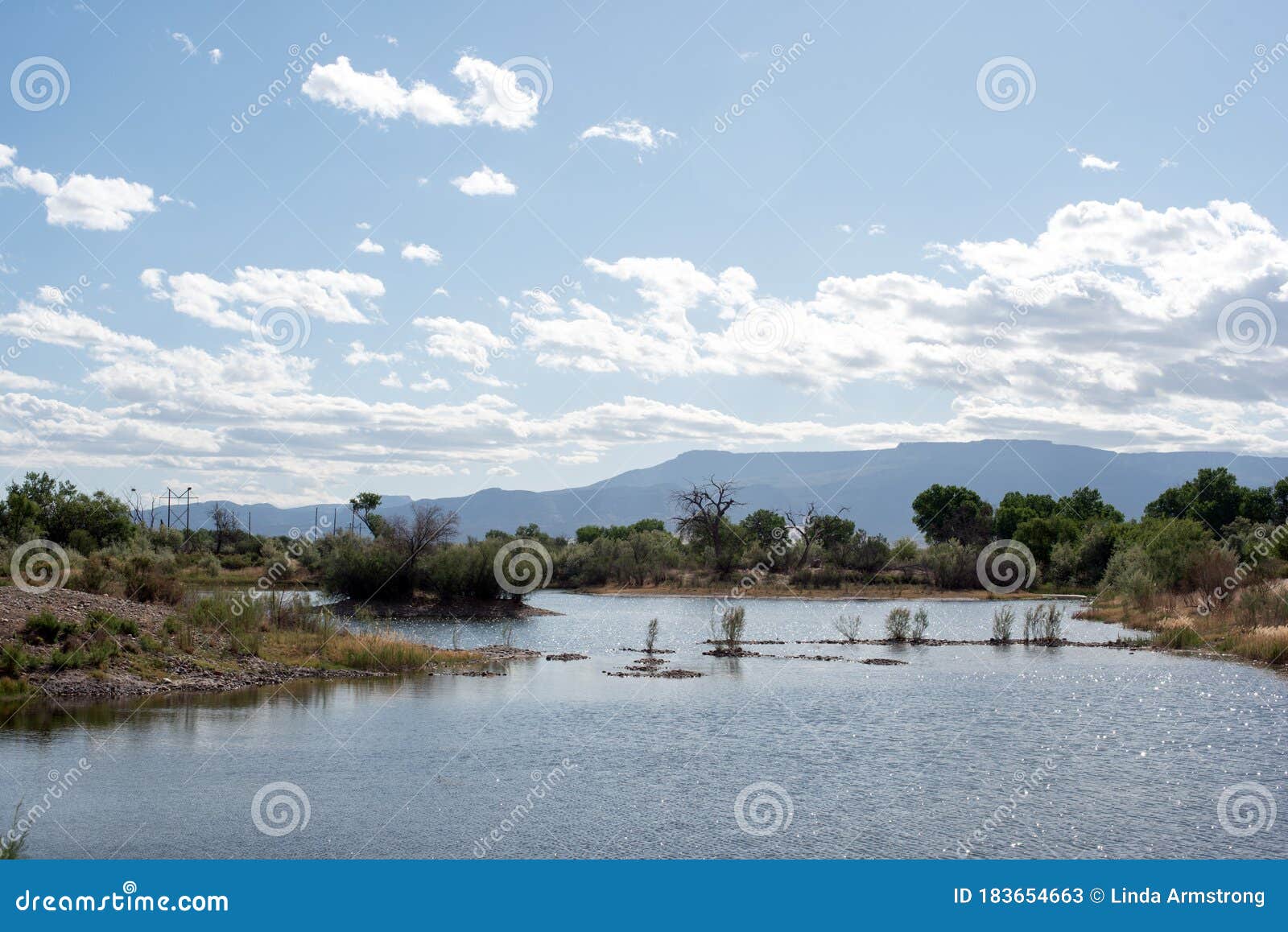 Rural Pond with Distant Mountains in Summer Stock Image - Image of ...