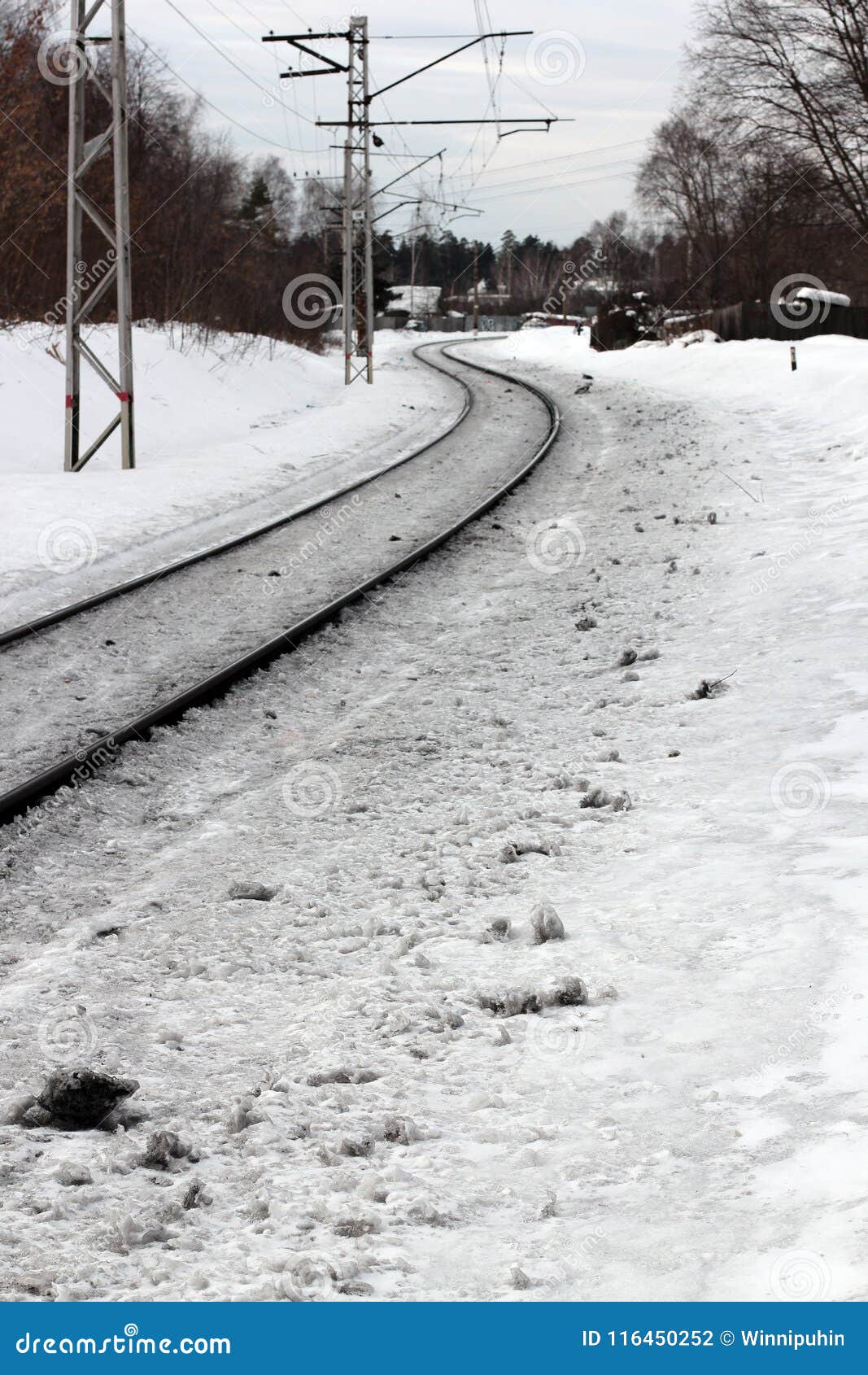 Rural Railway / Train Tracks Covered in Snow during Winter Stock Photo ...