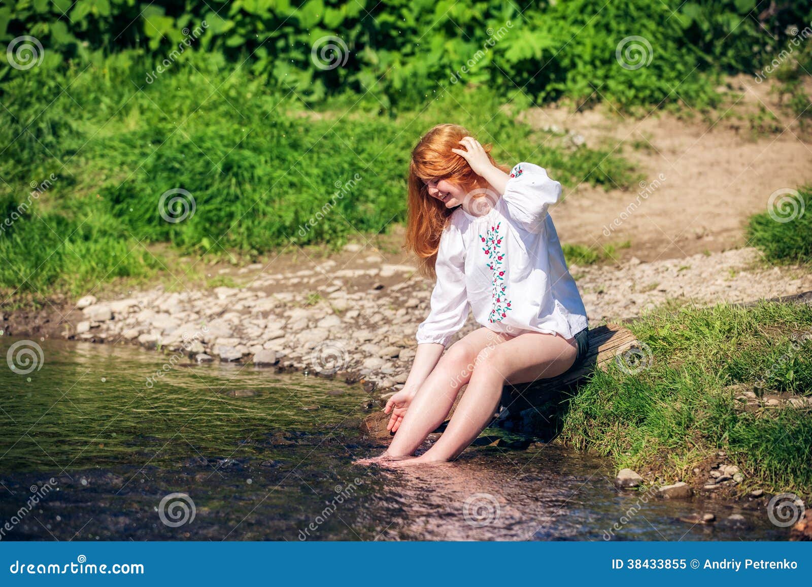 Rural Red-haired Girl on the River Stock Image - Image of river, eyes ...