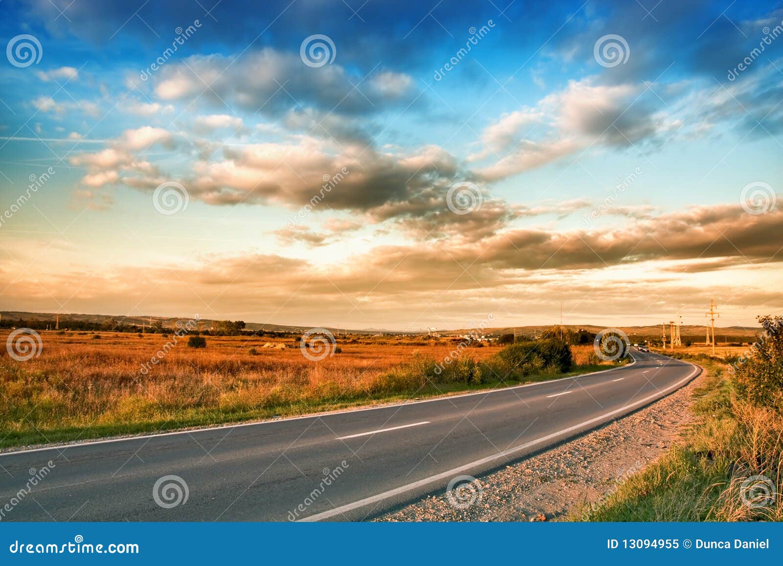 Rural Road and Blue Sky with Clouds Stock Image - Image of field ...