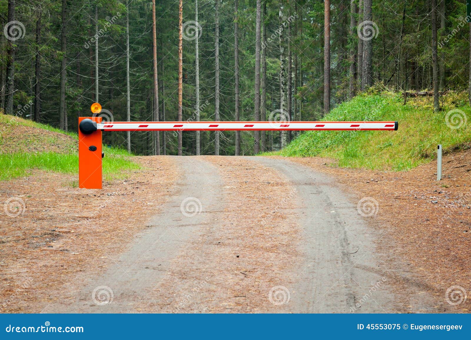 Rural Road in the Forest with Closed Barrier Stock Image - Image of ...