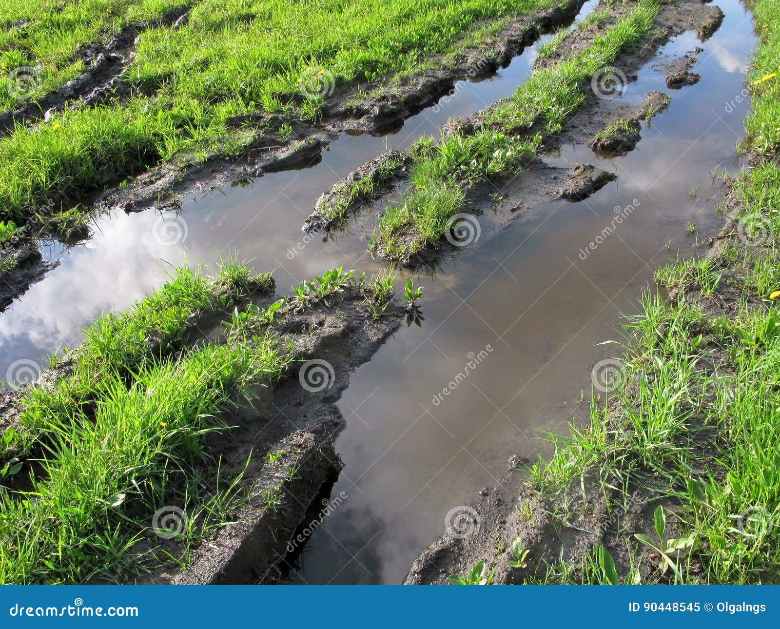 Rural Road with Ruts Full of Water Stock Image - Image of brown, local ...