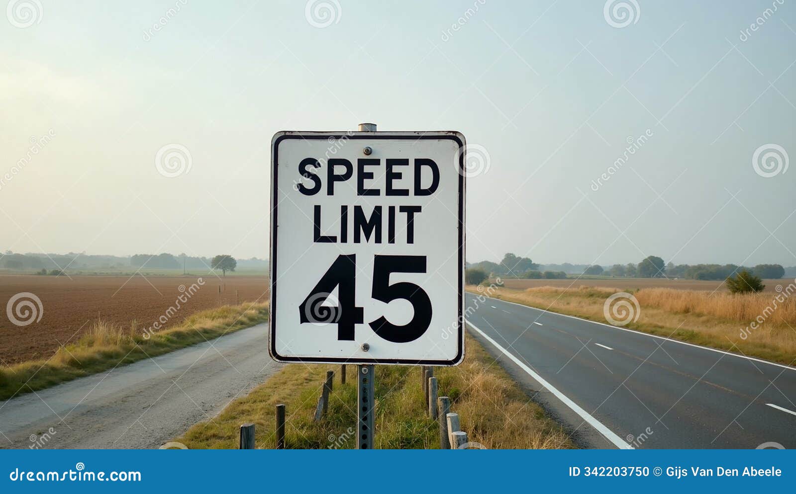 Rural Road Speed Limit Sign with Bold SPEED LIMIT 45 Text Stock ...