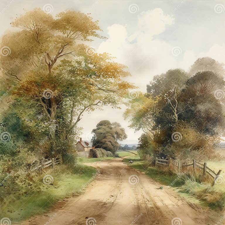 Rural Road with Trees and Fields Stock Illustration - Illustration of ... Rural Road with Trees and Fields Stock Illustration - Illustration of ...