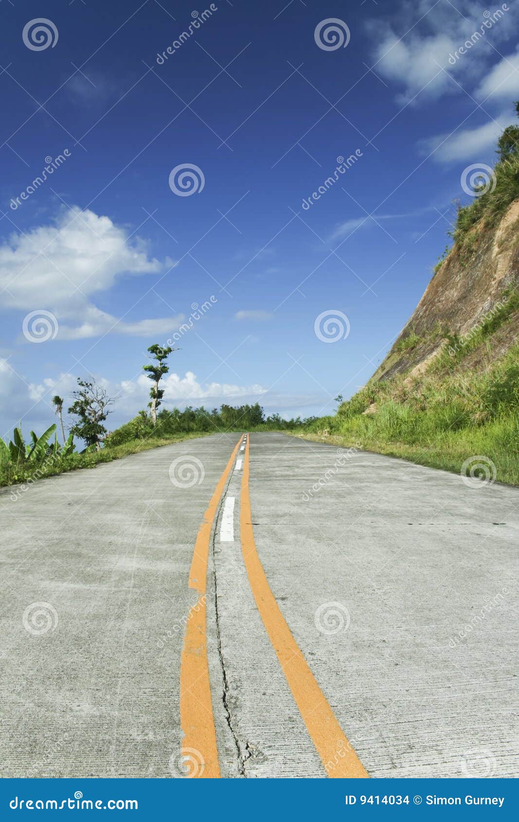 Rural Road Yellow Lines Blue Sky Philippines Stock Photo - Image of ...