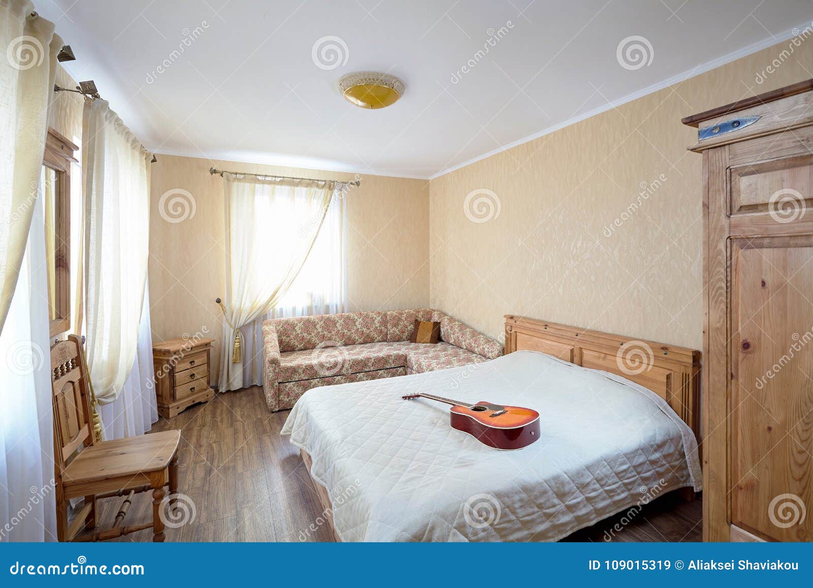 Rural Room with Guitar stock image. Image of natural - 109015319