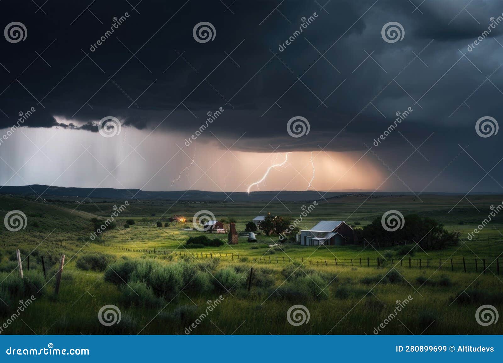 Rural Setting with Stormy Sky, Lightning Strikes, and Rolling Thunder ...