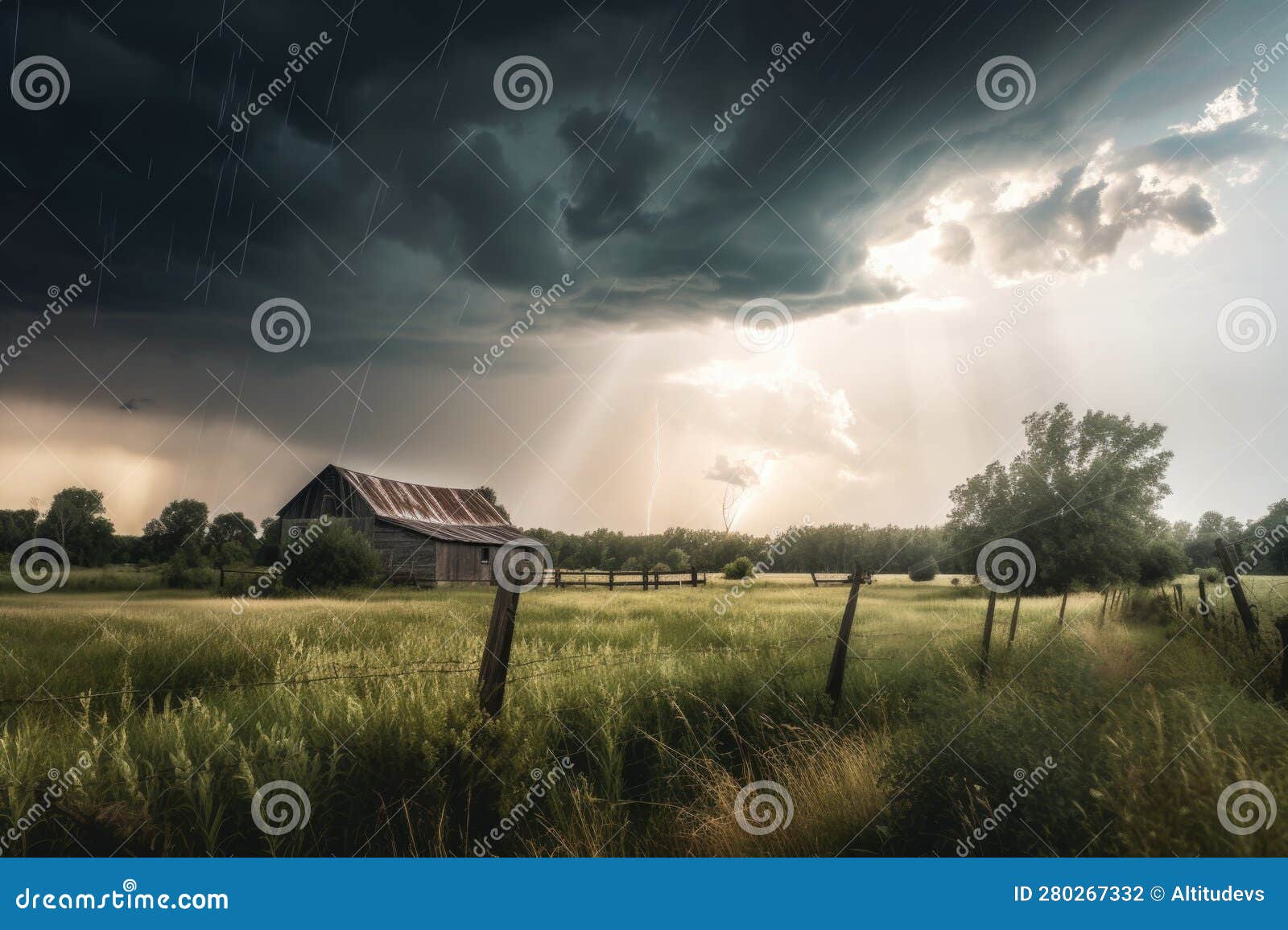 Rural Setting With Stormy Sky, Lightning Strikes, And Rolling Thunder ...