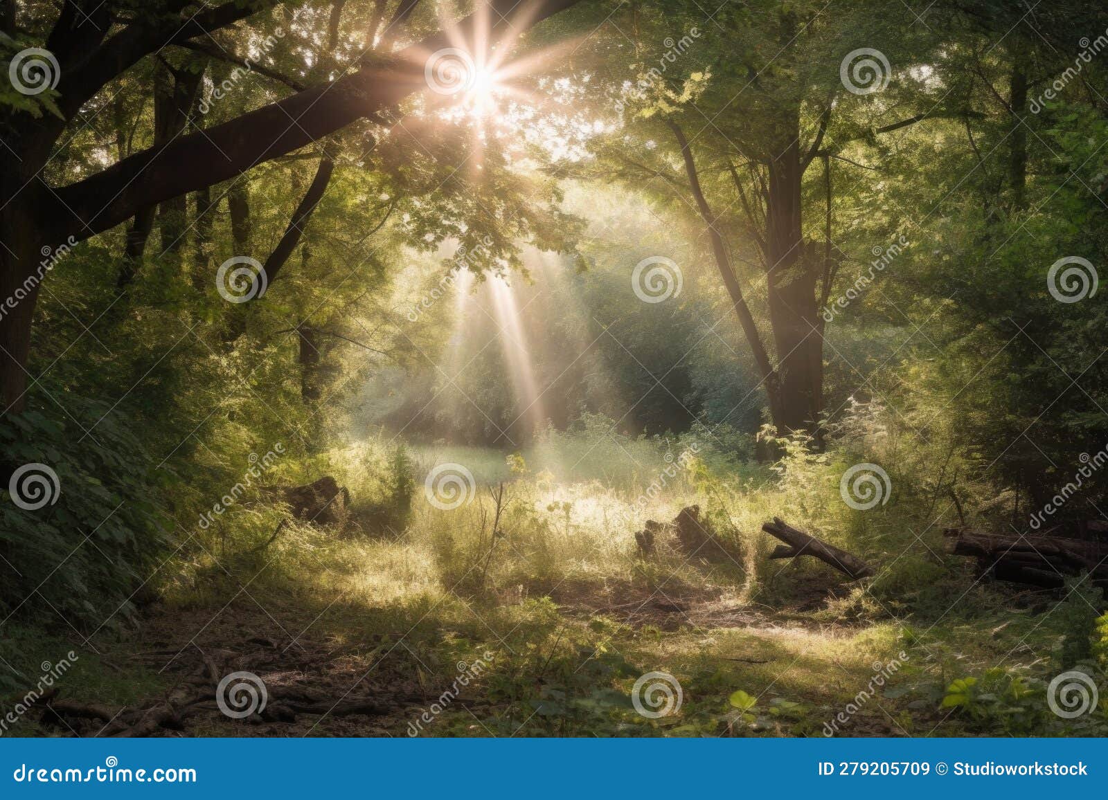 Rural Setting With Sunbeams Shining Through The Trees Royalty-Free ...