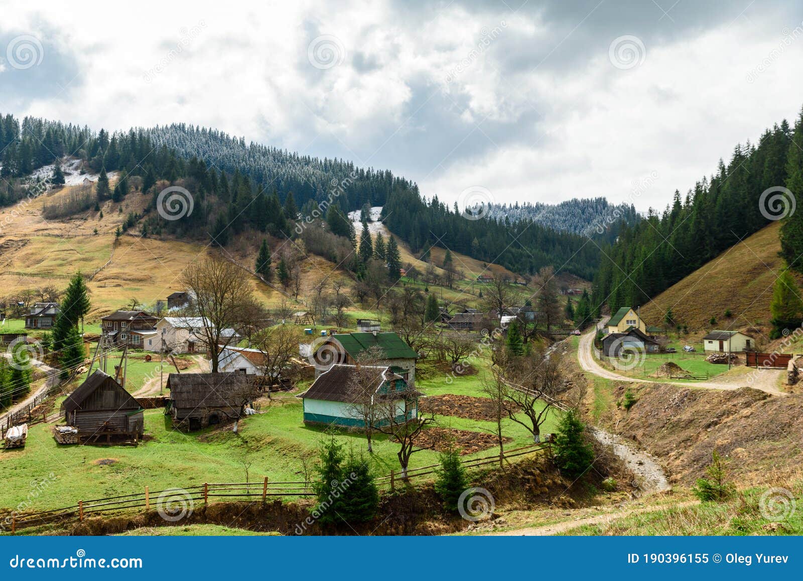 Rural Settlement with Small Houses High in the Mountains Stock Image ...