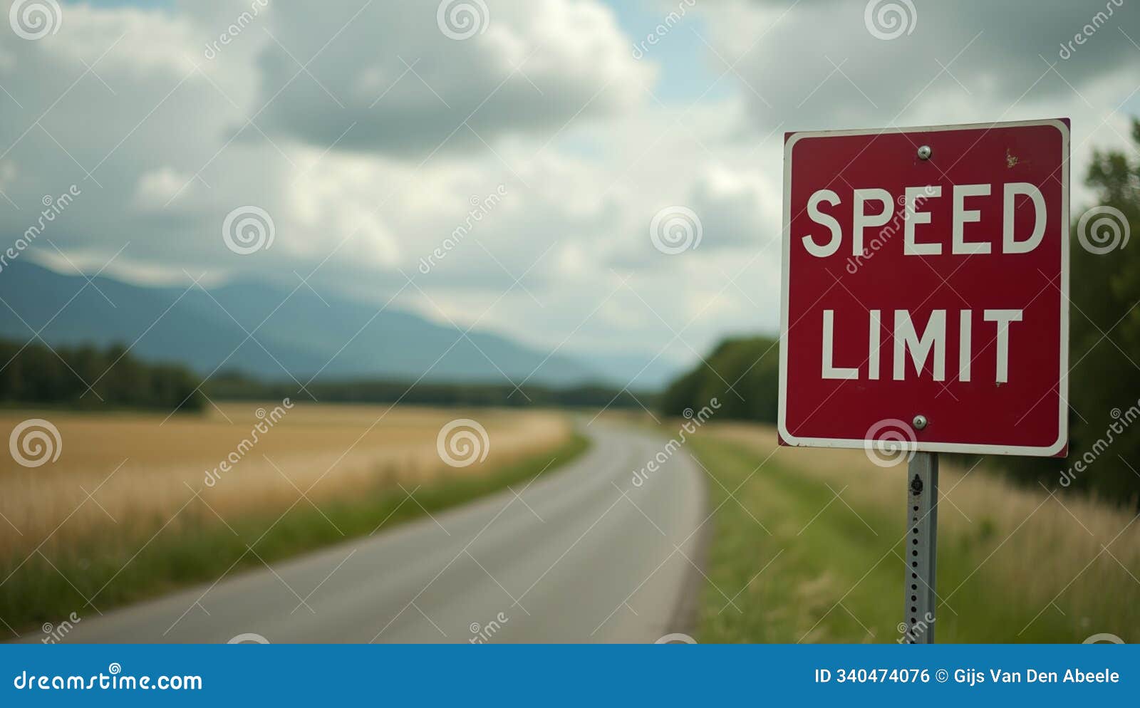 Rural Speed Limit Sign on Country Road Stock Illustration ...