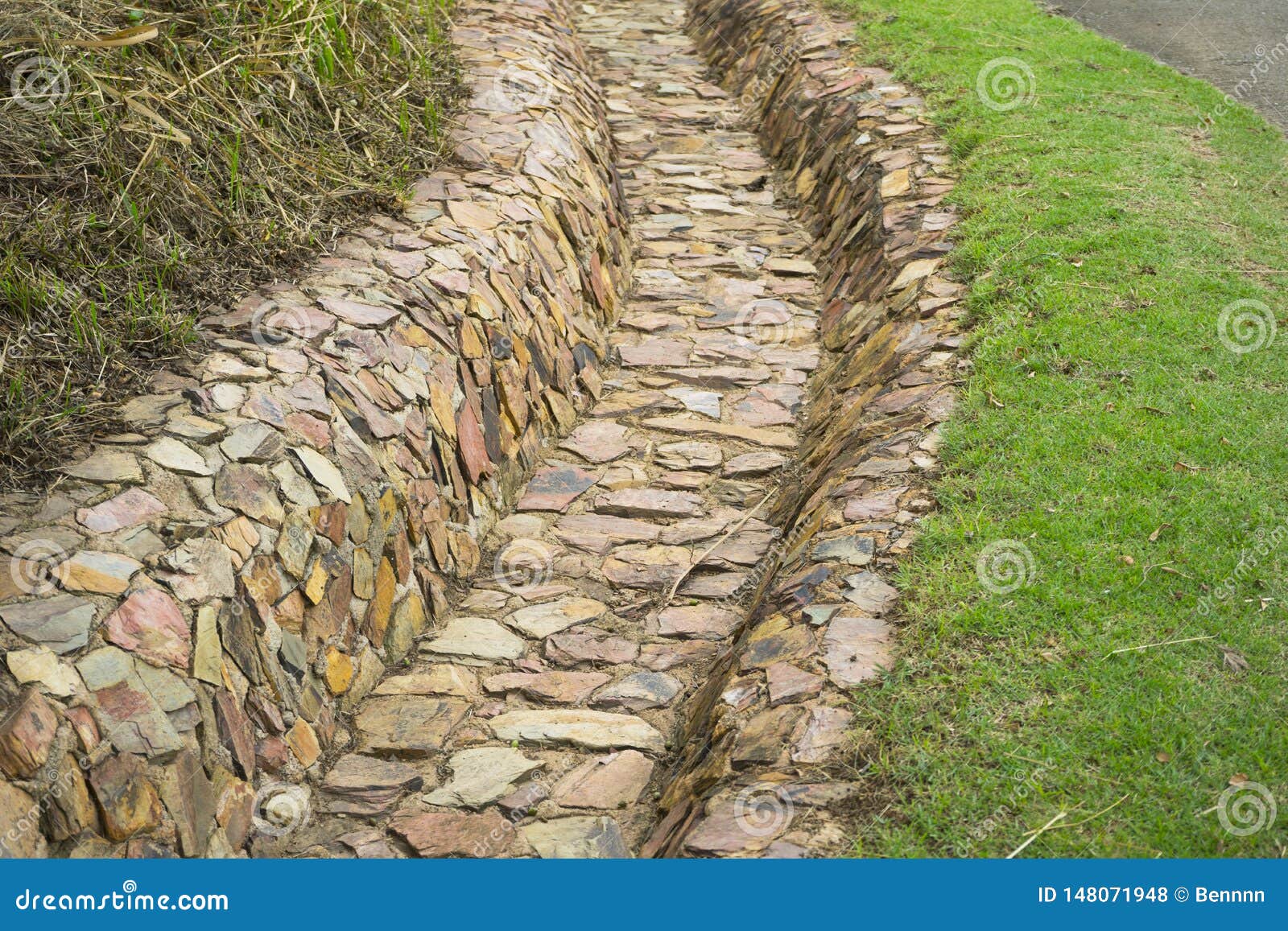 Rural Stone Ditch with Perspective View. Stock Photo - Image of garden ...