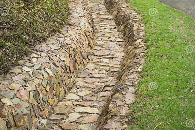 Rural Stone Ditch with Perspective View. Stock Photo - Image of garden ...