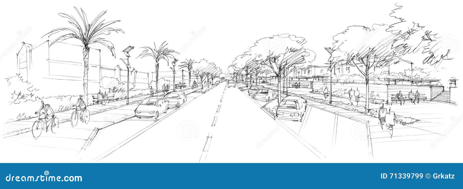 Rural Street-1- Architectural Drawing Stock Illustration - Illustration ...