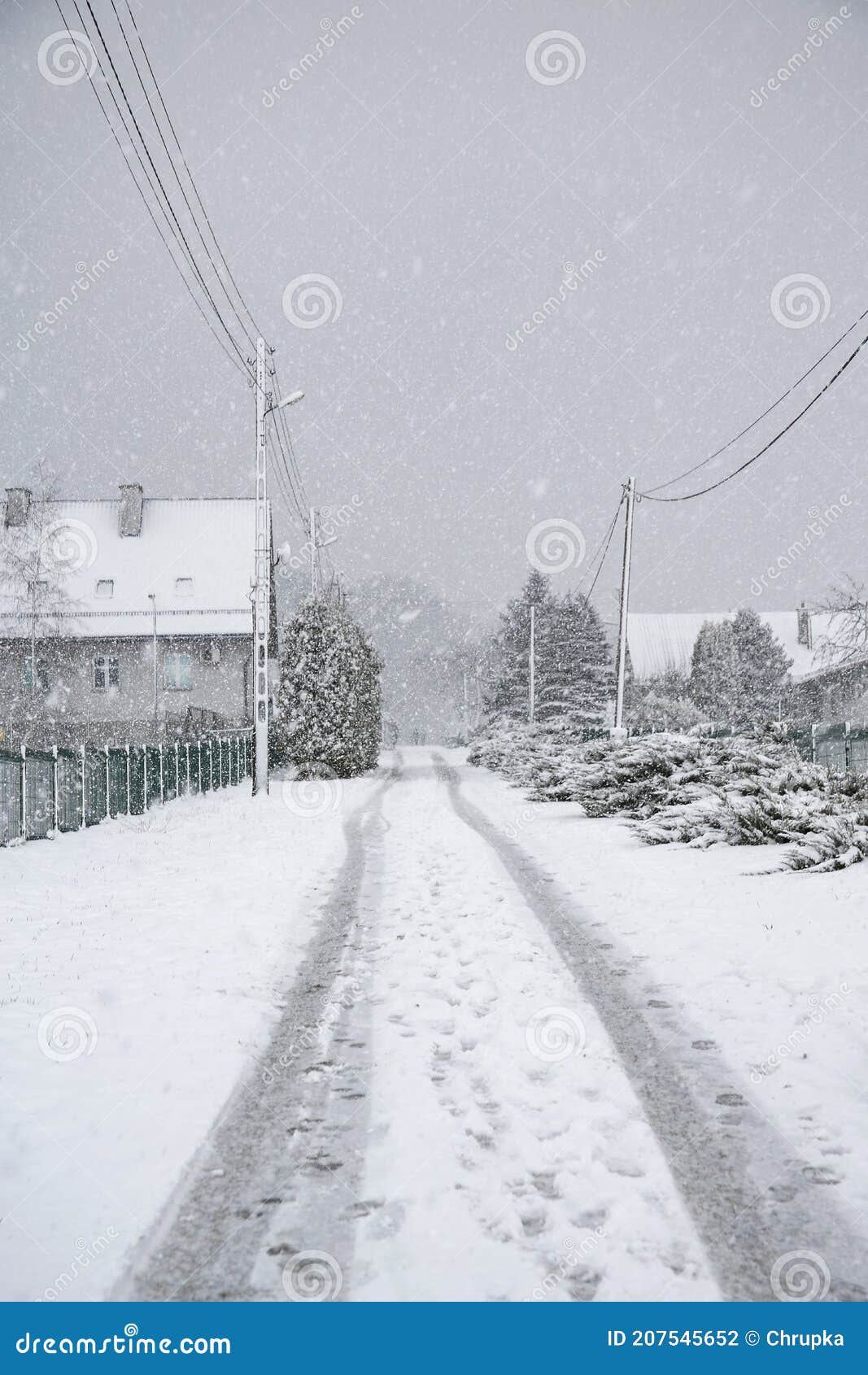 Rural Street during Snowstorm Stock Photo - Image of environment, bokeh ...