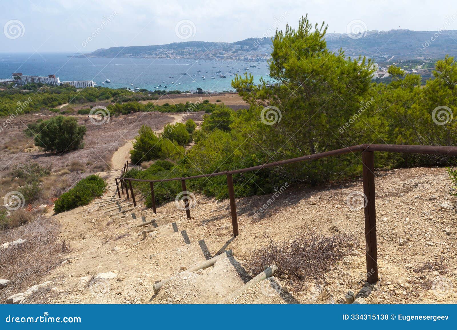 Rural Trail with Stairs and Handrails and Going Down Stock Photo ...