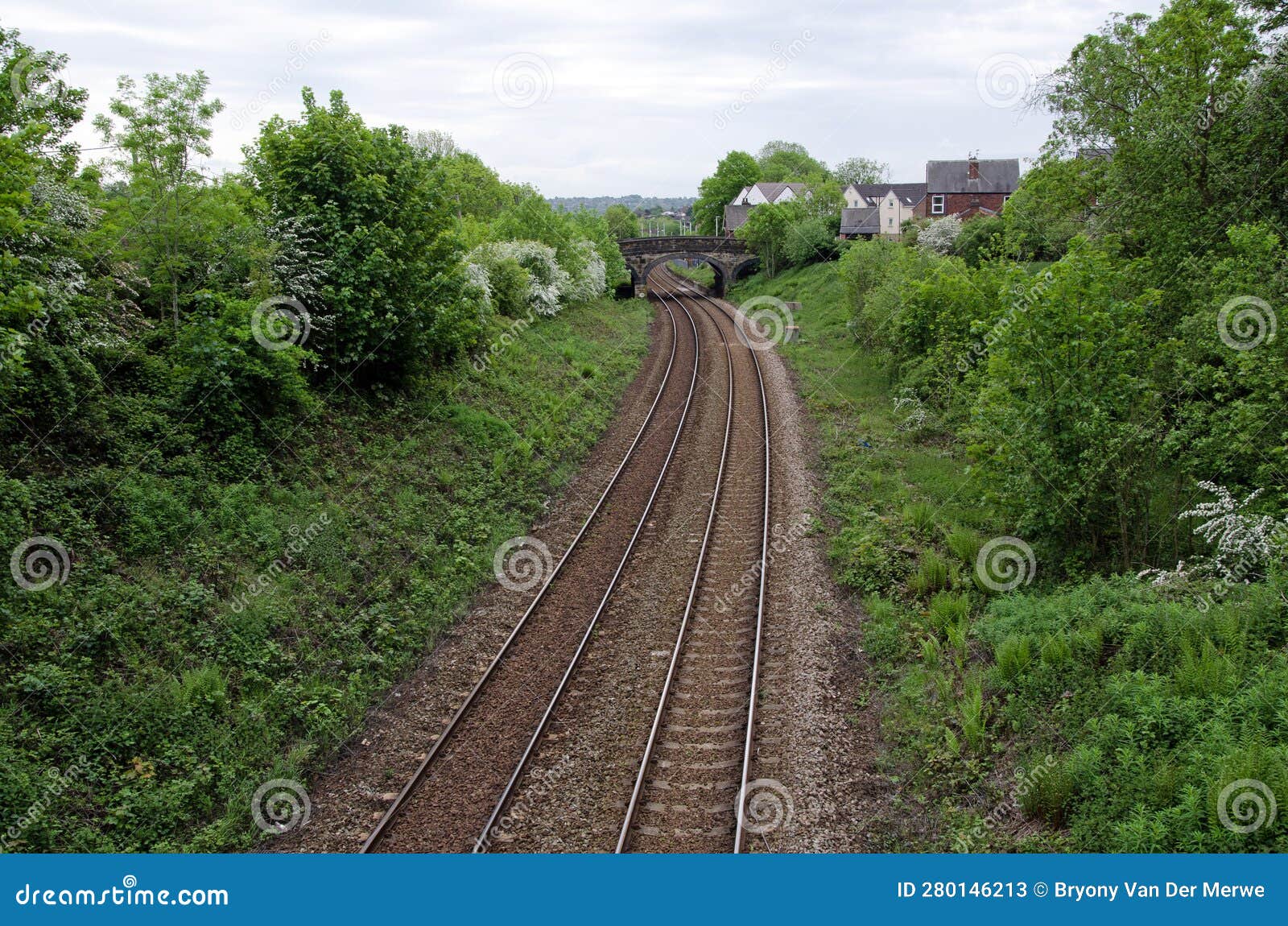 Rural Train Track Curving into Distance, UK Stock Image - Image of ...
