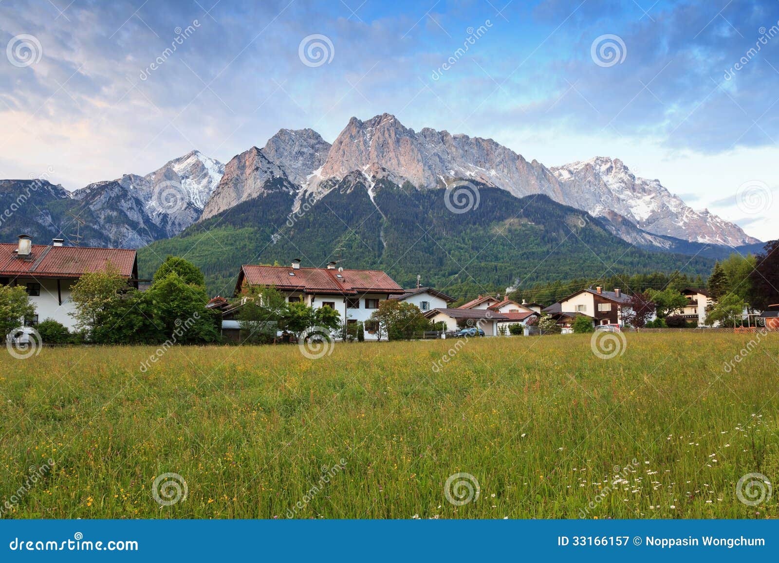 Rural Village and Alpine Alps Mountain Stock Image - Image of mountain ...