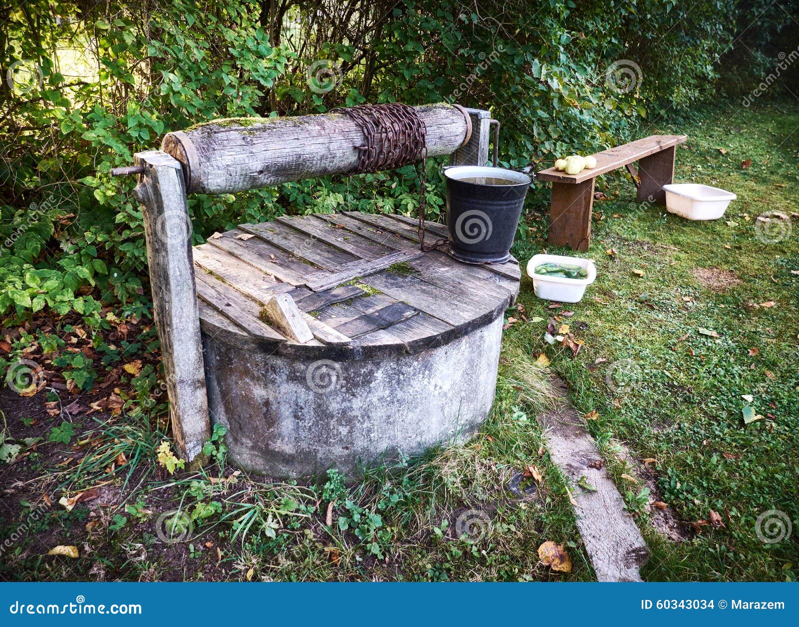 Rural well with bucket stock photo. Image of black, water - 60343034