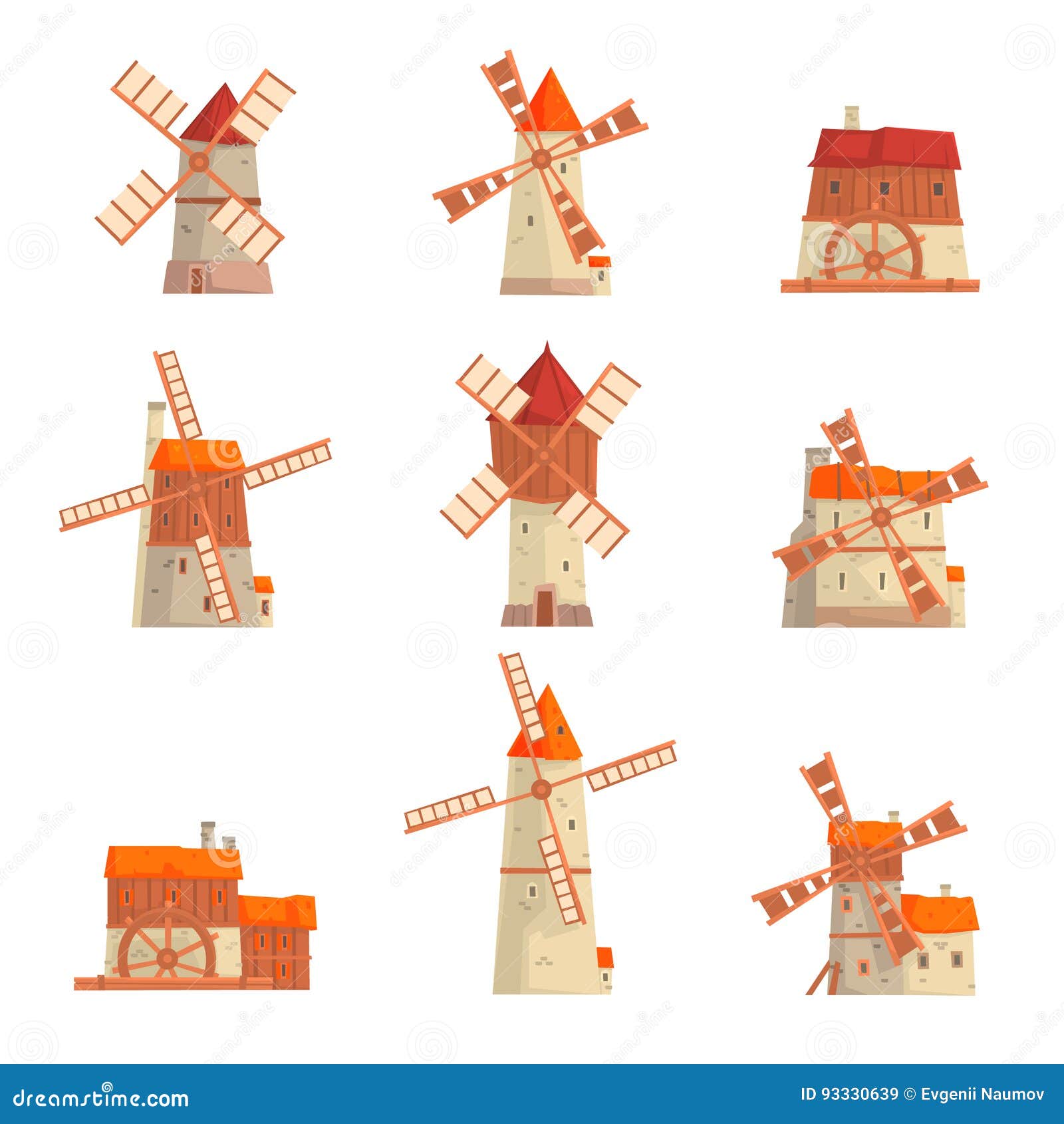 Rural Traditional Mills Collection Cartoon Vector | CartoonDealer.com ...