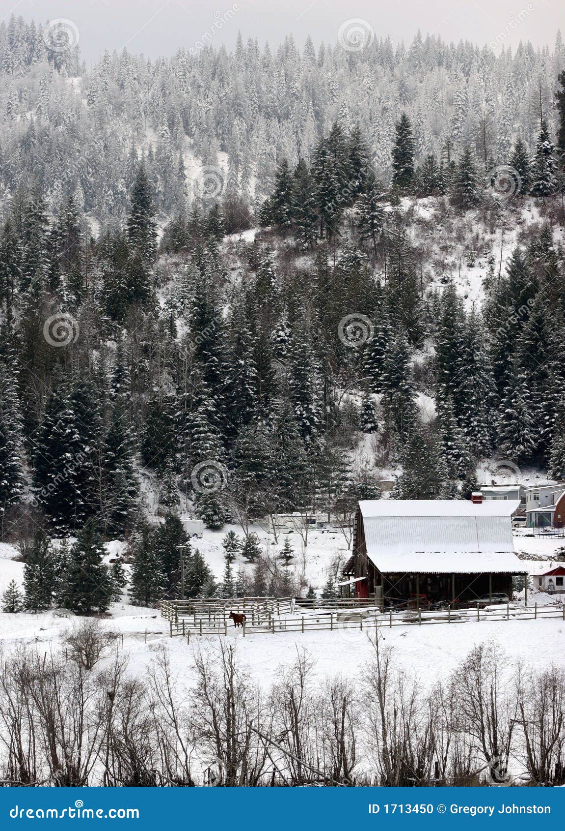 Rural winter scene. stock photo. Image of season, barn - 1713450