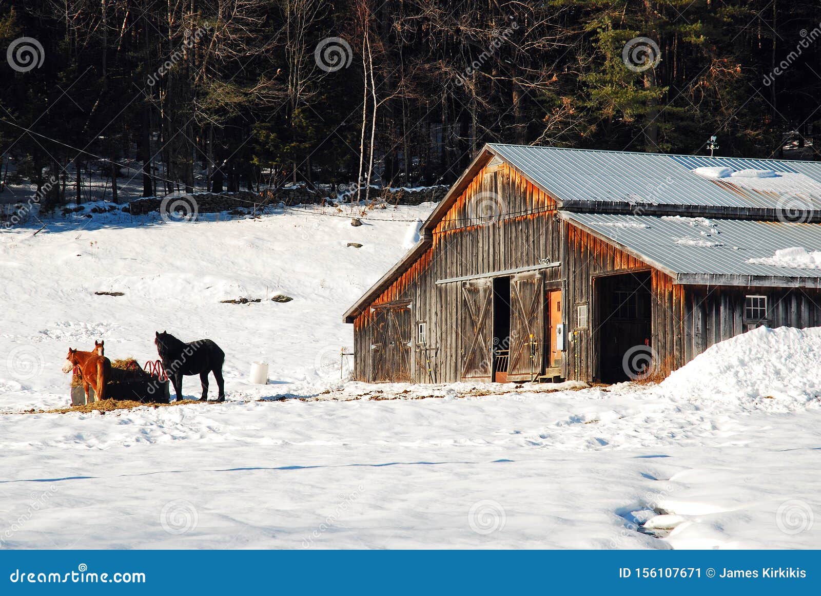 A Rural Winter Vermont Scene Stock Image - Image of attraction, barn ...