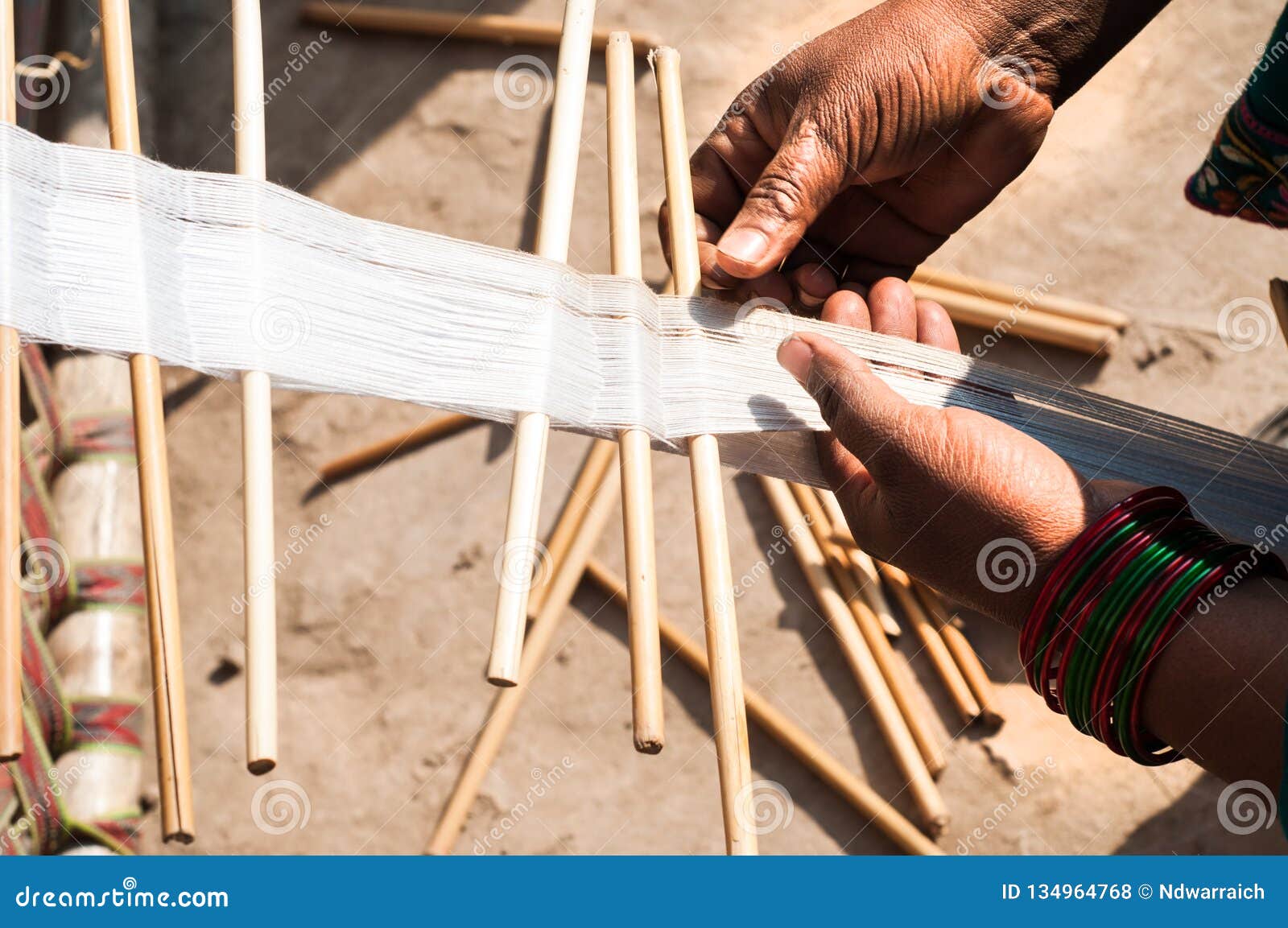 A Woman is Working with Threads Stock Photo - Image of textile, stick ...