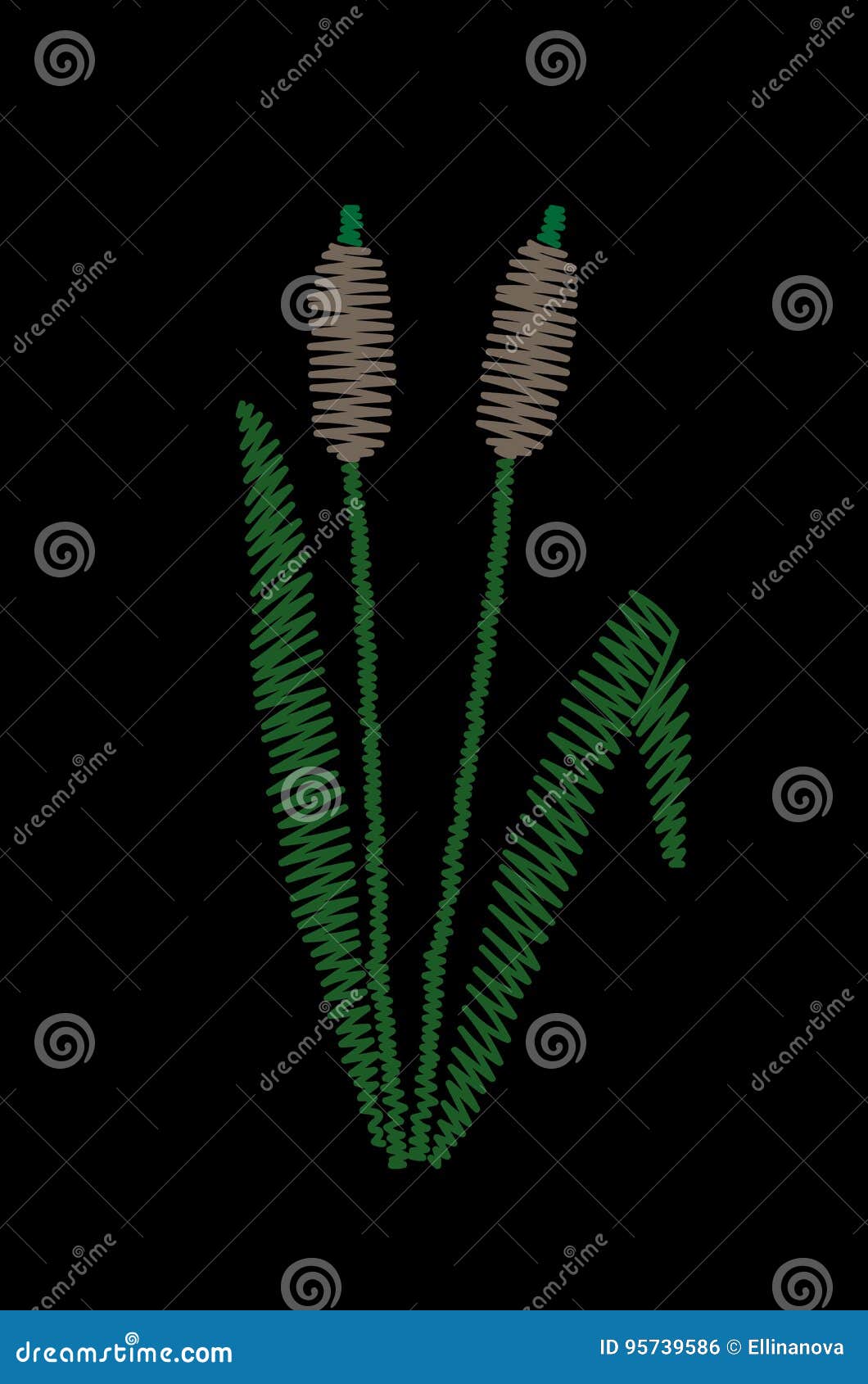 Rush and Green Leaf Embroidery Stitches Imitation Stock Vector ...