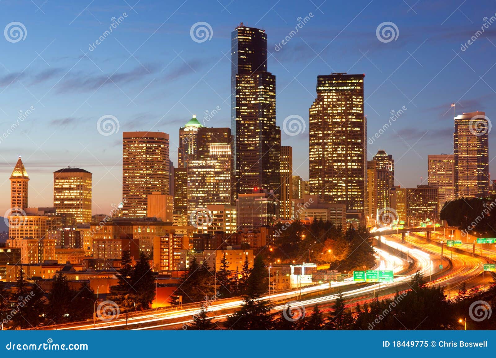 Rush Hour Seattle I-5 Highway Buildings Travel USA Stock Image - Image ...