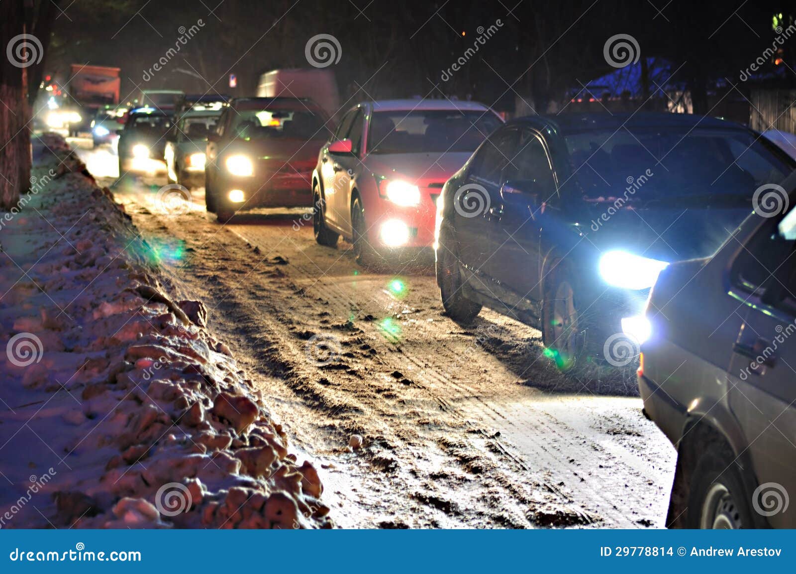 Traffic Jam on the Snow-covered Road Stock Photo - Image of heavy ...