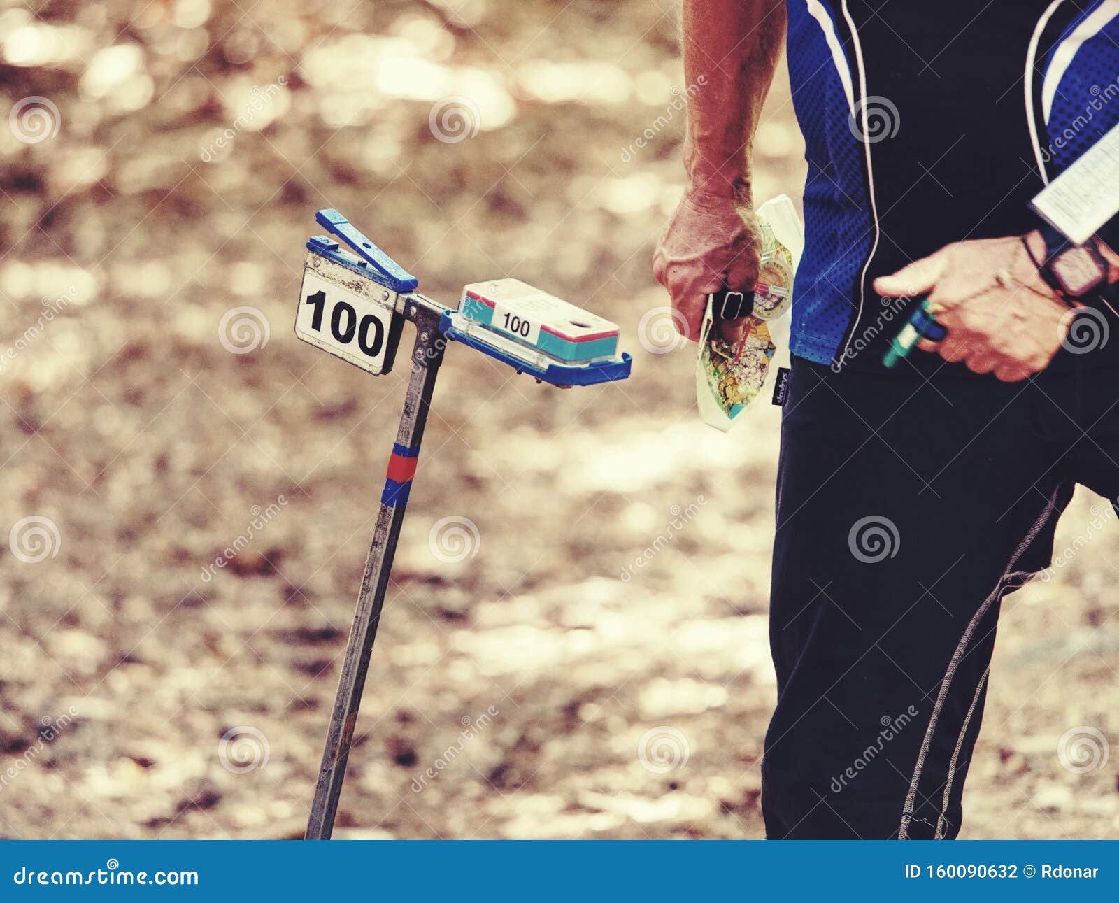 Rush Sport People in Forest Checking Chip with Control Point Stock ...