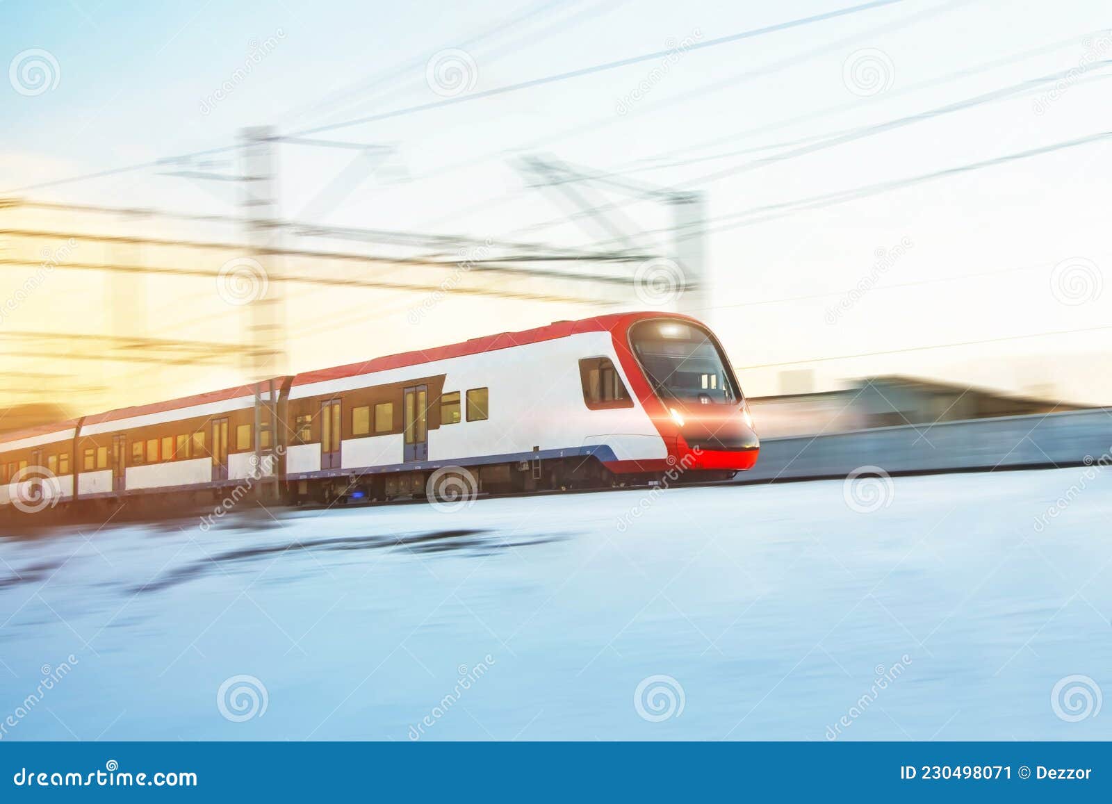 Rushing Motion Speed Passenger Train with Headlights on Editorial Photo ...