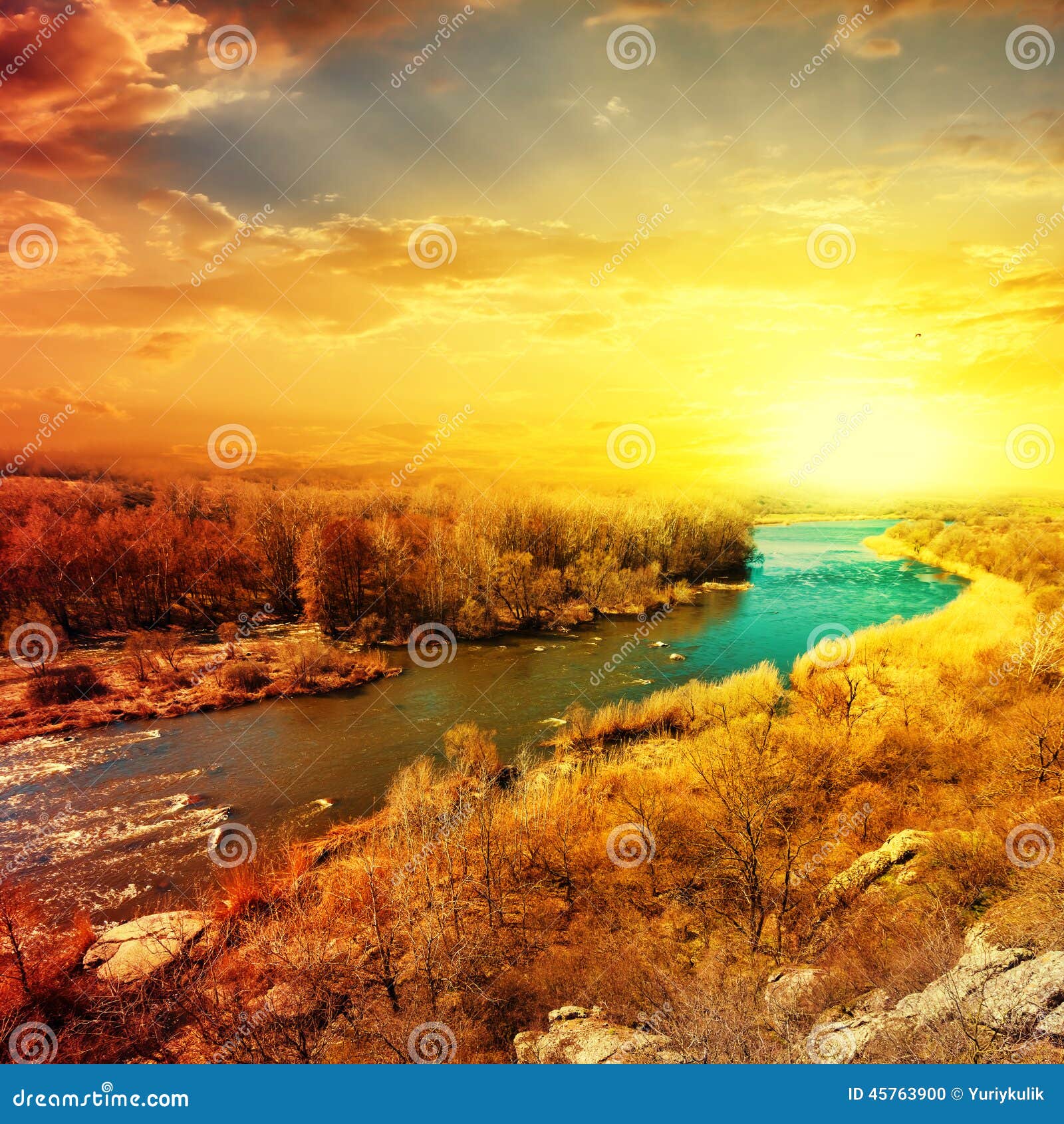 Rushing River at the Evening Stock Photo - Image of forest, dramatic ...