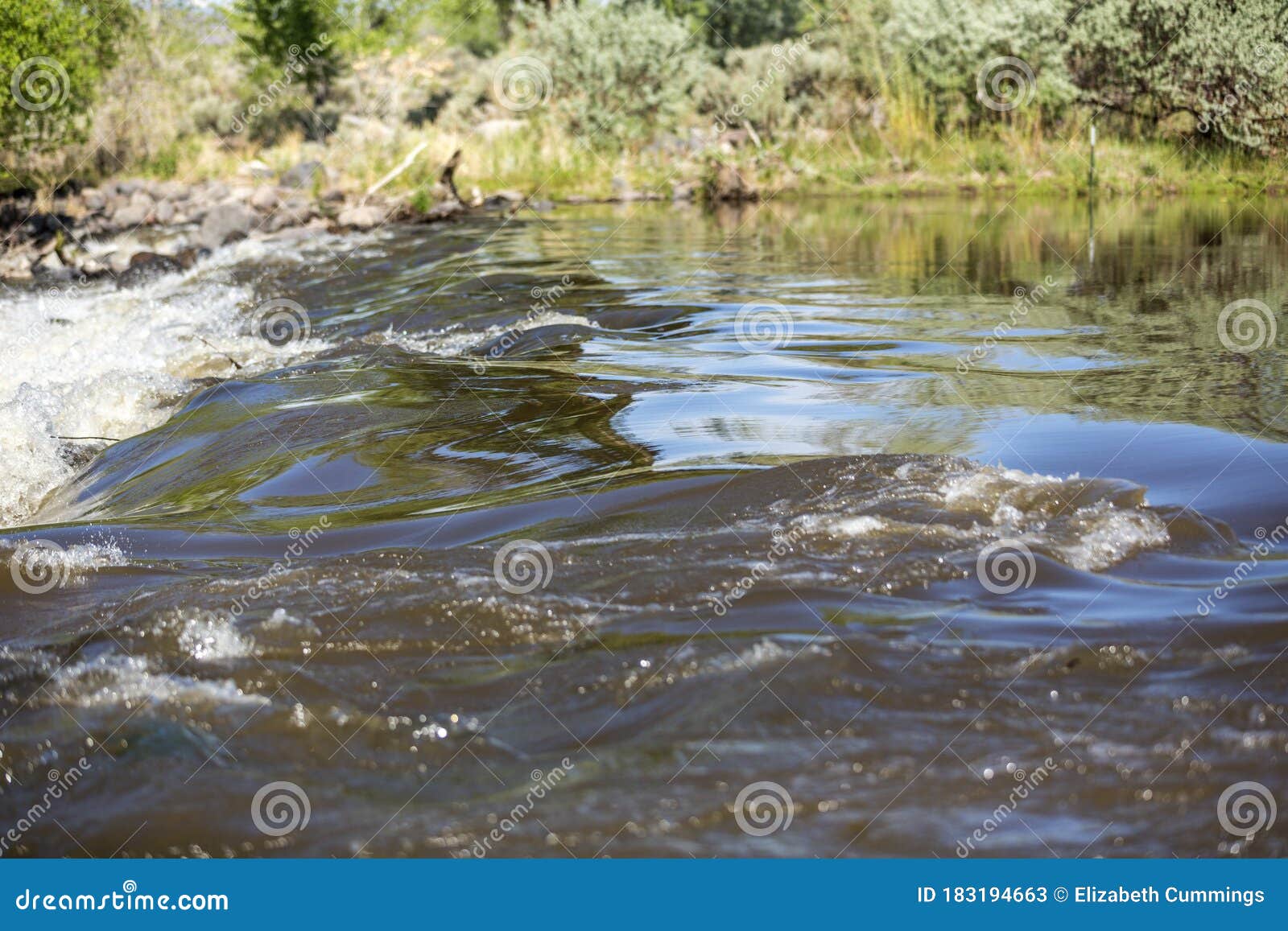Rushing River Rapids Smooth Flow Over Rocks with Reflections Stock ...