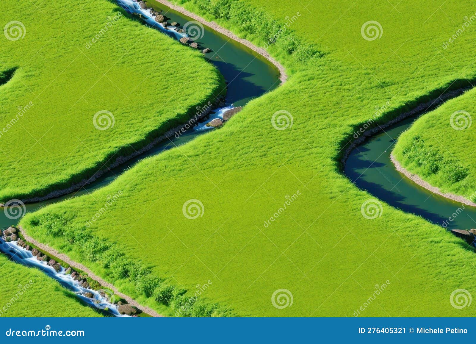 Rushing Stream Full Of Rocks In A Green Field, Seamless, Tileable Stock ...